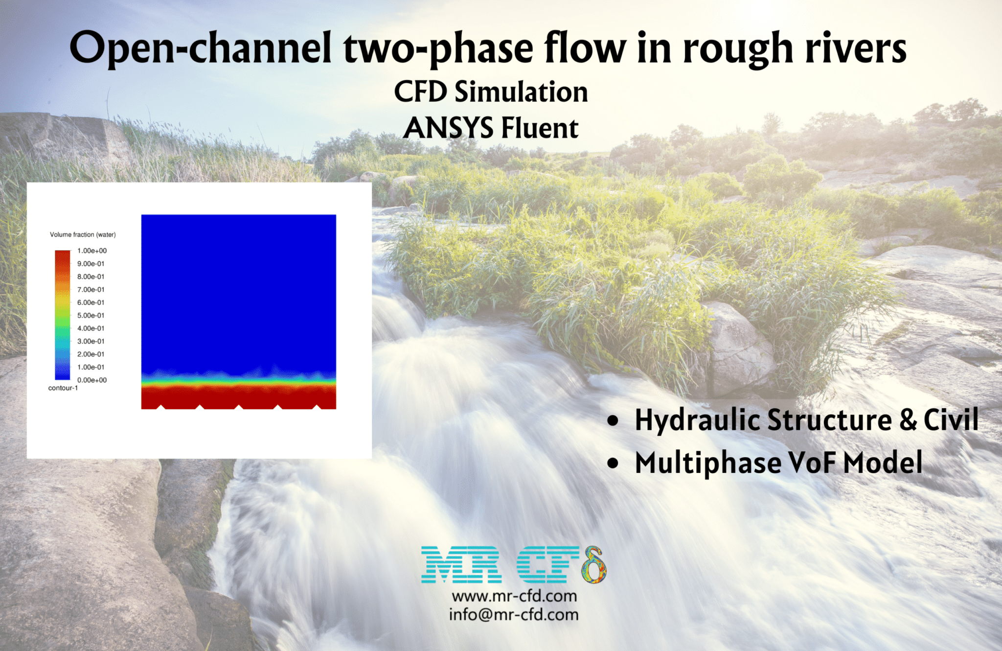 Open-channel two-phase flow in rough rivers CFD Simulation, ANSYS Fluent - MR CFD