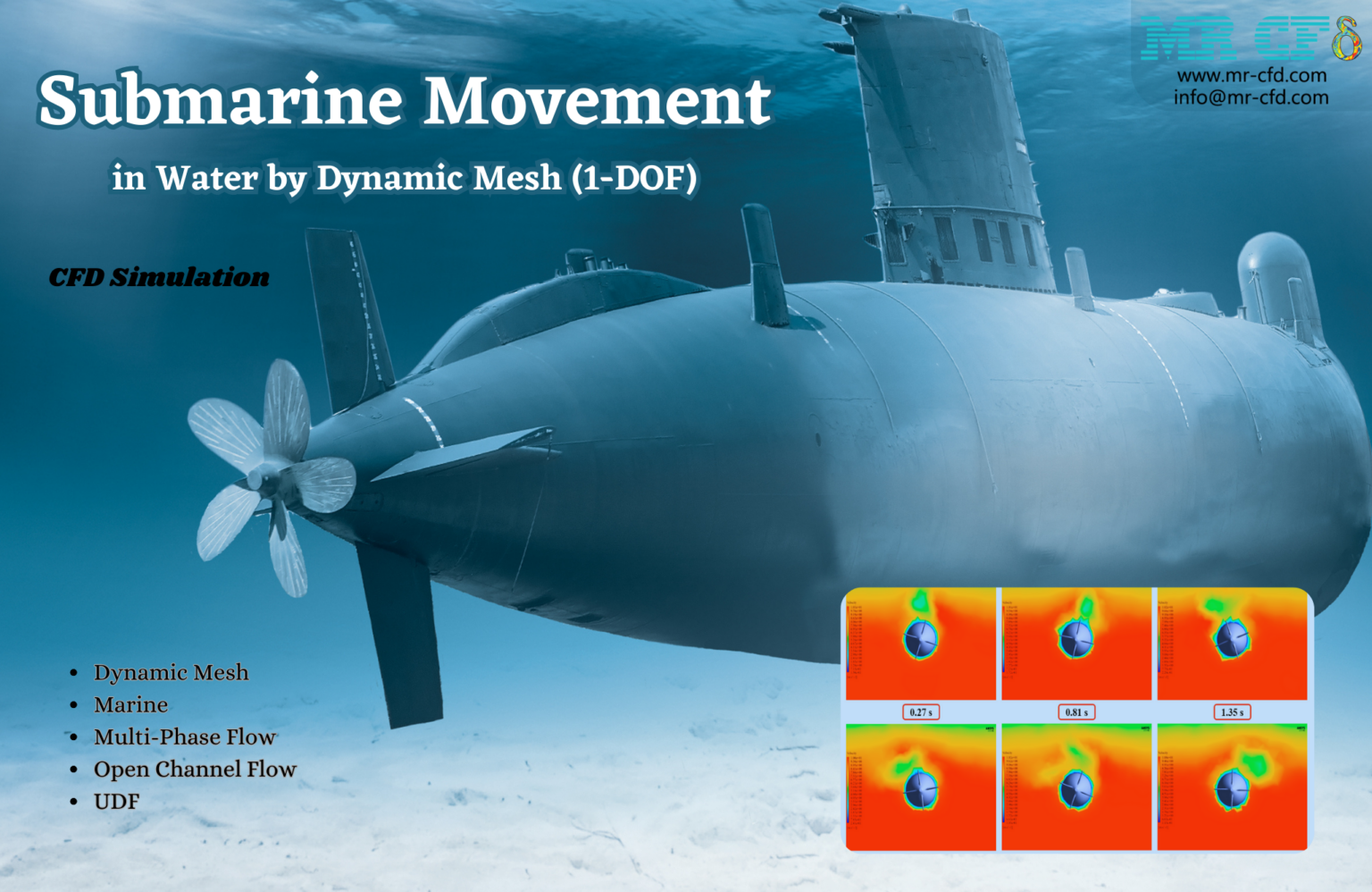 Submarine Movement in Water by Dynamic Mesh (1-DOF) - MR CFD
