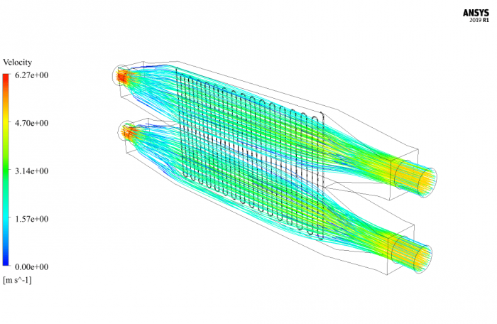 Heat Exchanger with Twisted Barrier CFD Simulation - MR CFD