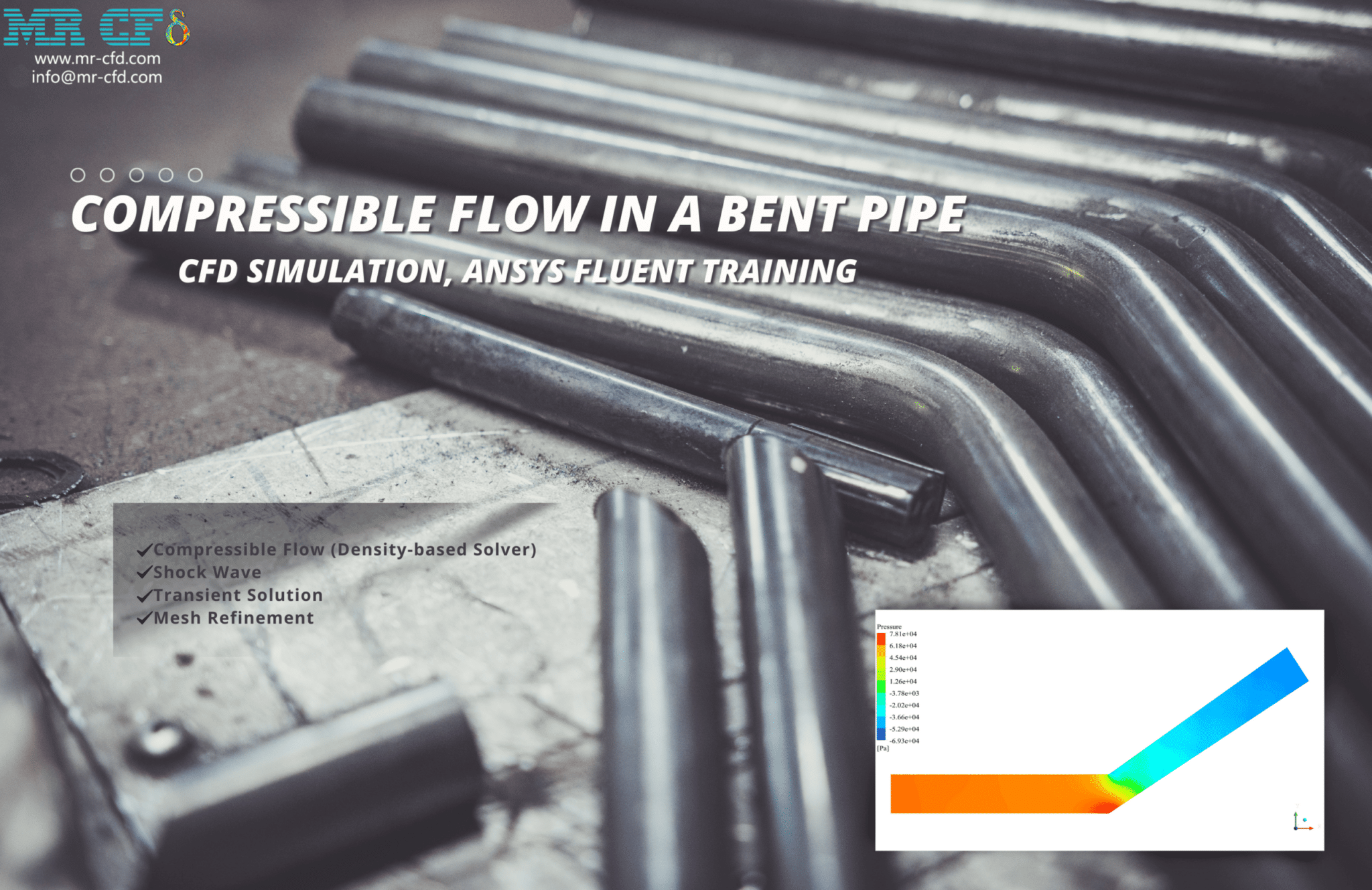 Compressible Flow in a Bent Pipe CFD Simulation - MR CFD