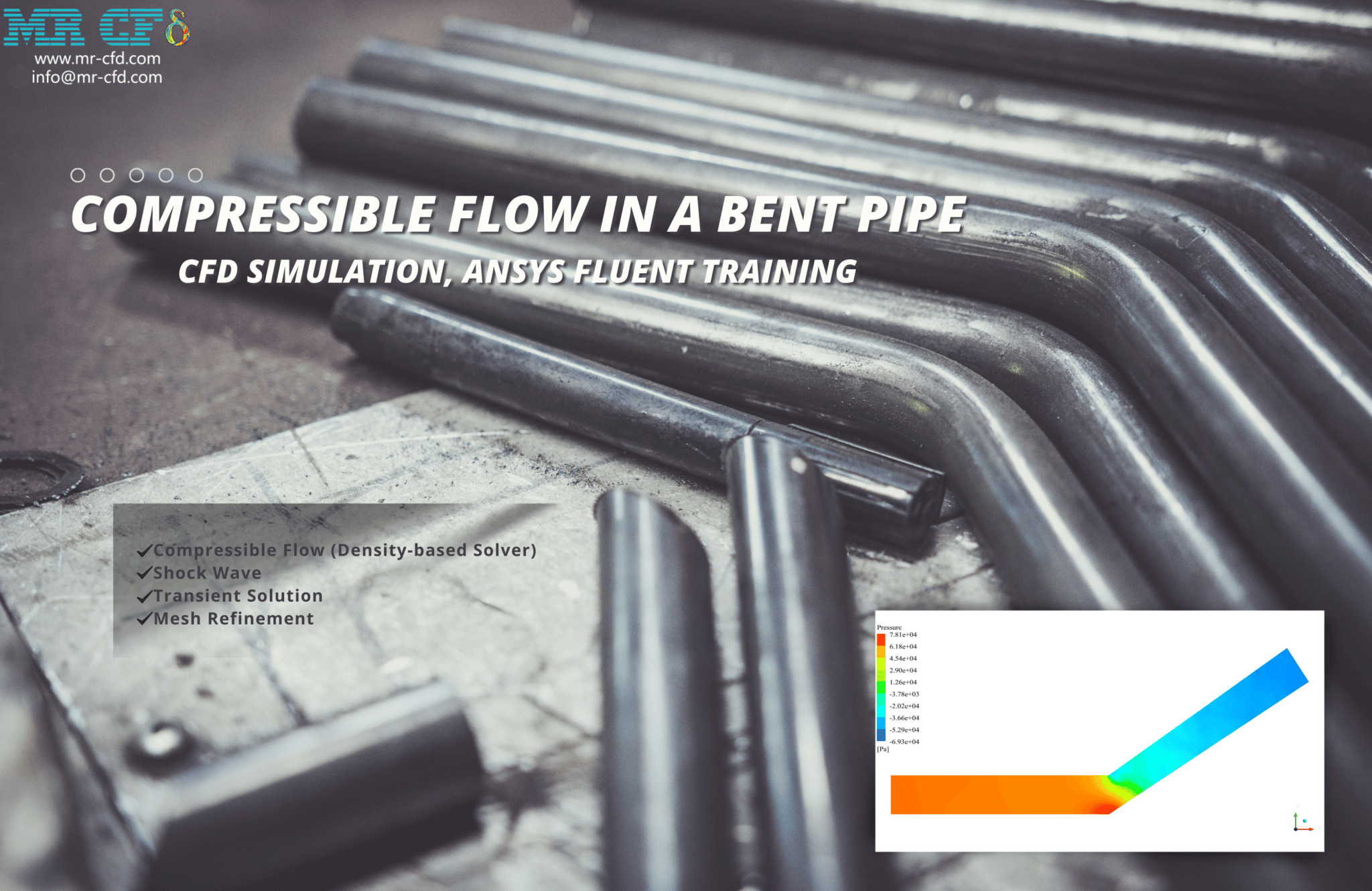 Compressible Flow in a Bent Pipe CFD Simulation - MR CFD