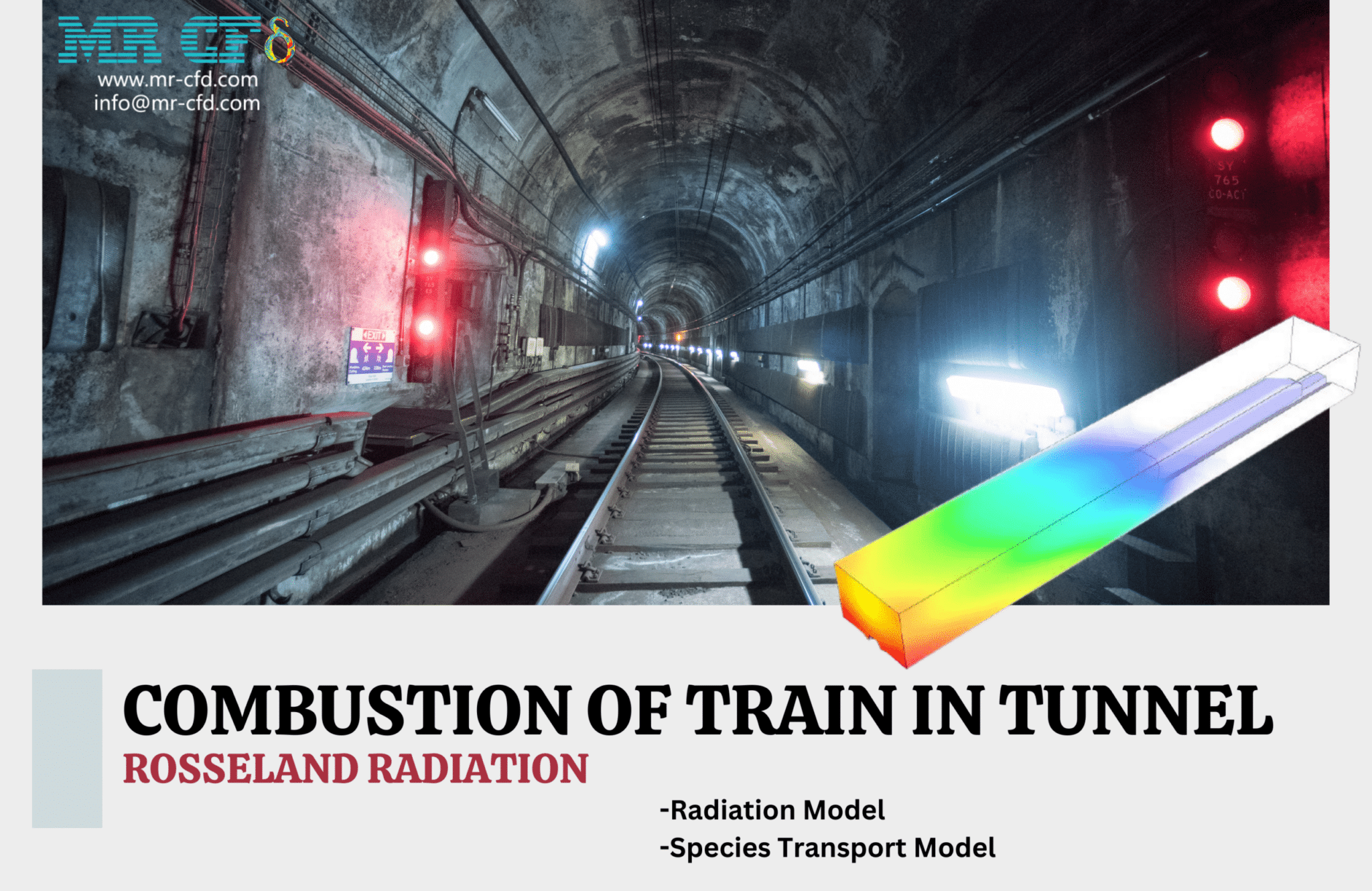 Rosseland Radiation Model, Combustion of Train in Tunnel - MR CFD