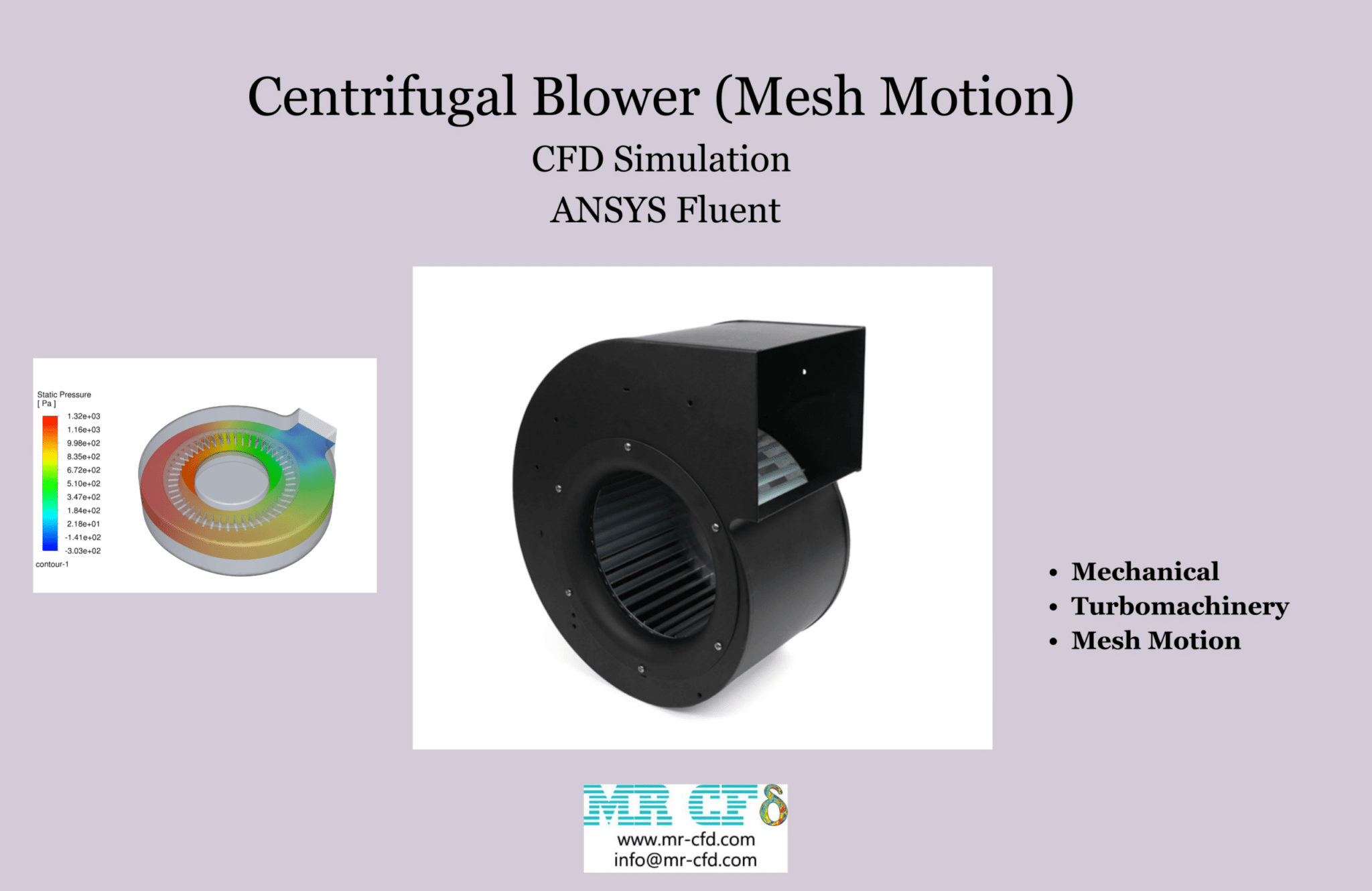 Centrifugal Blower (Mesh Motion) CFD Simulation, ANSYS Fluent - MR CFD
